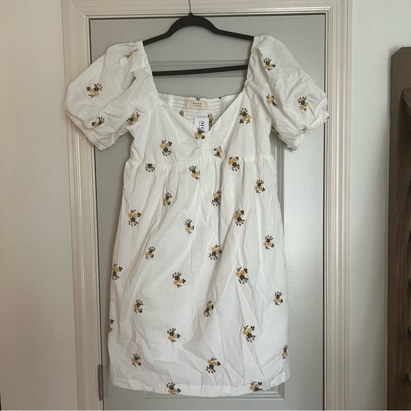 Dresses | Momni Embroidered Puff Sleeve Babydoll Mini Dress | Poshmark